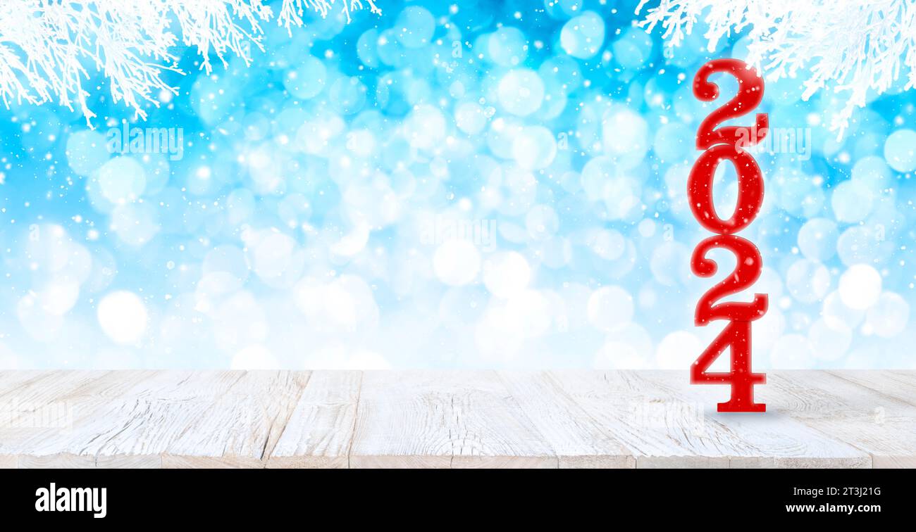 Happy New Year 2024 Wooden Numbers on white vintage planked wood table ...