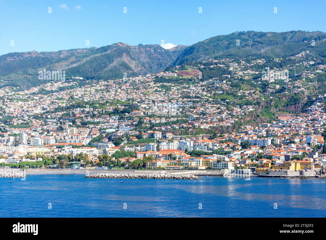Panoramic view of city and Monte from harbour, Funchal, Madeira ...