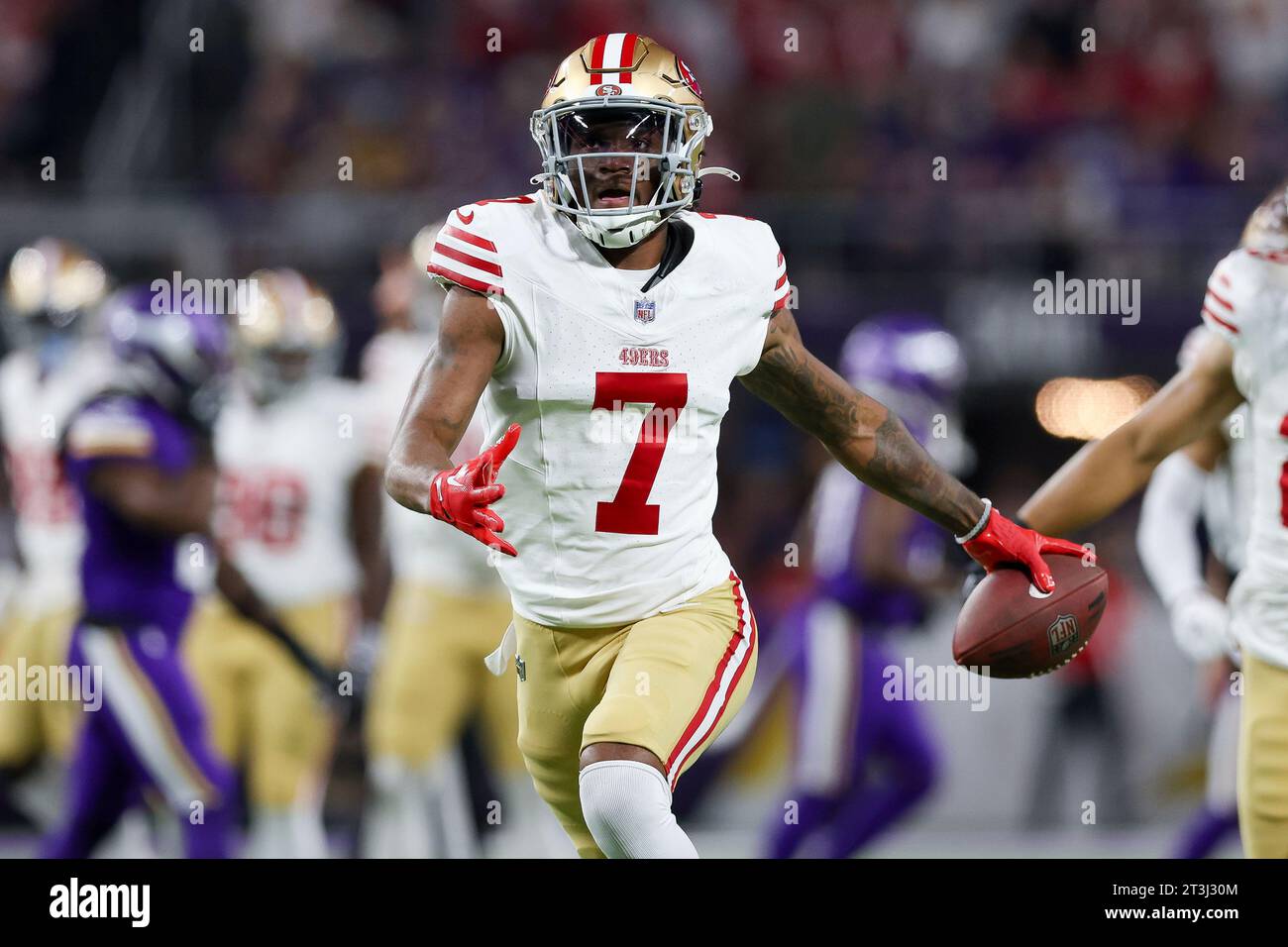San Francisco 49ers cornerback Charvarius Ward (7) reacts after ...