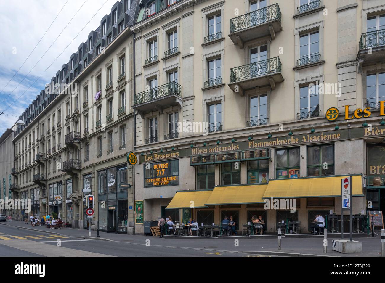 LAUSANNE, SWITZERLAND - JUNE 18, 2023: Typical Building and street at ...