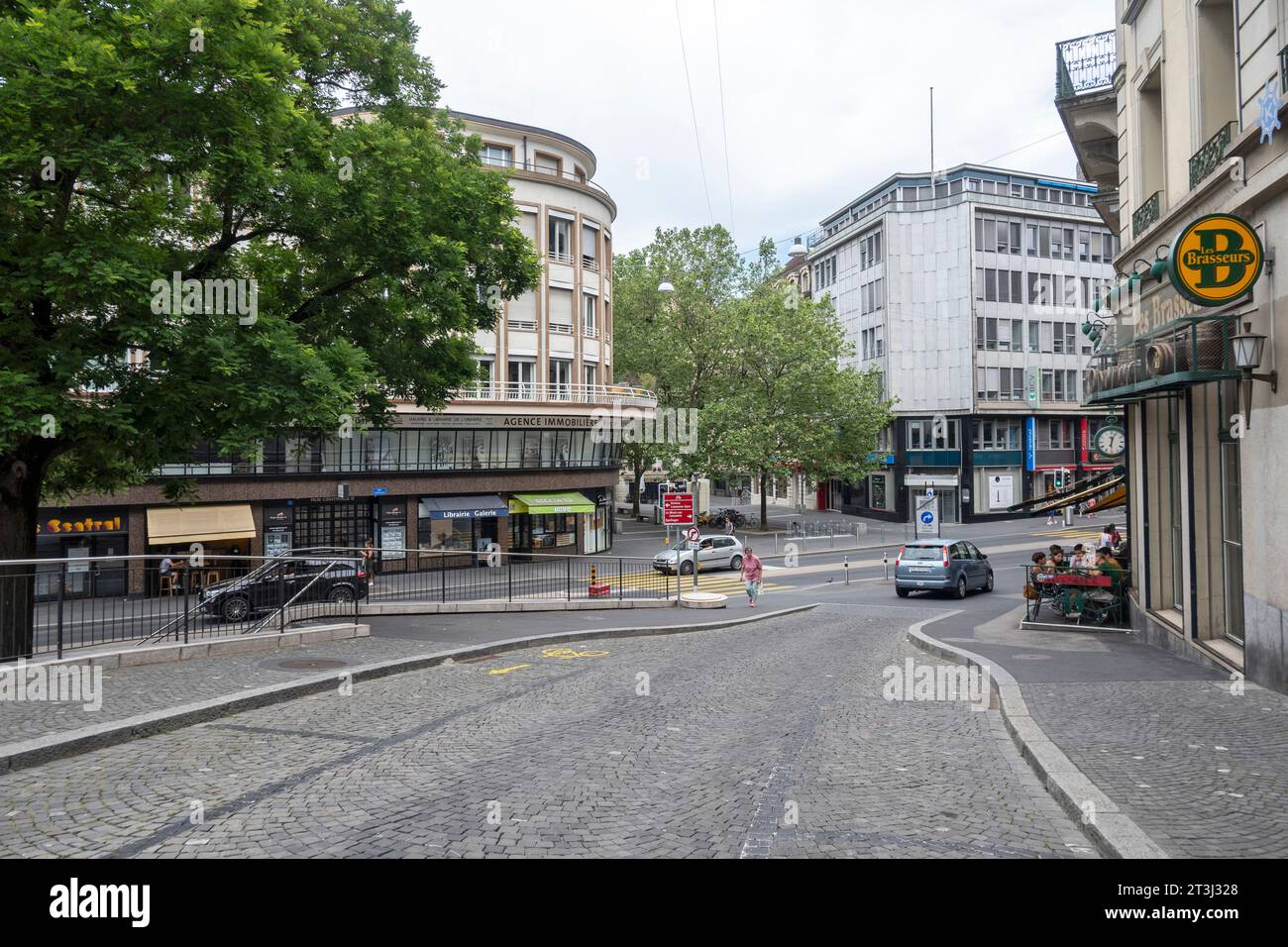 LAUSANNE, SWITZERLAND - JUNE 18, 2023: Typical Building and street at ...