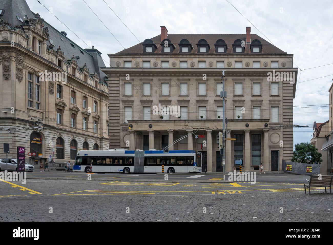 LAUSANNE, SWITZERLAND - JUNE 18, 2023: Typical Building and street at ...