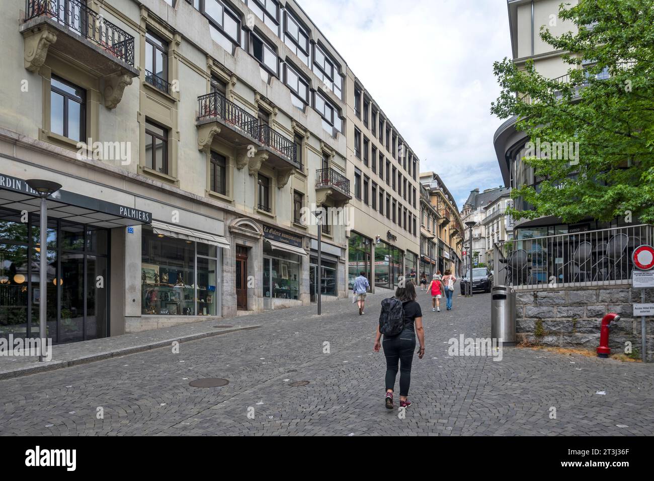 LAUSANNE, SWITZERLAND - JUNE 18, 2023: Typical Building and street at ...
