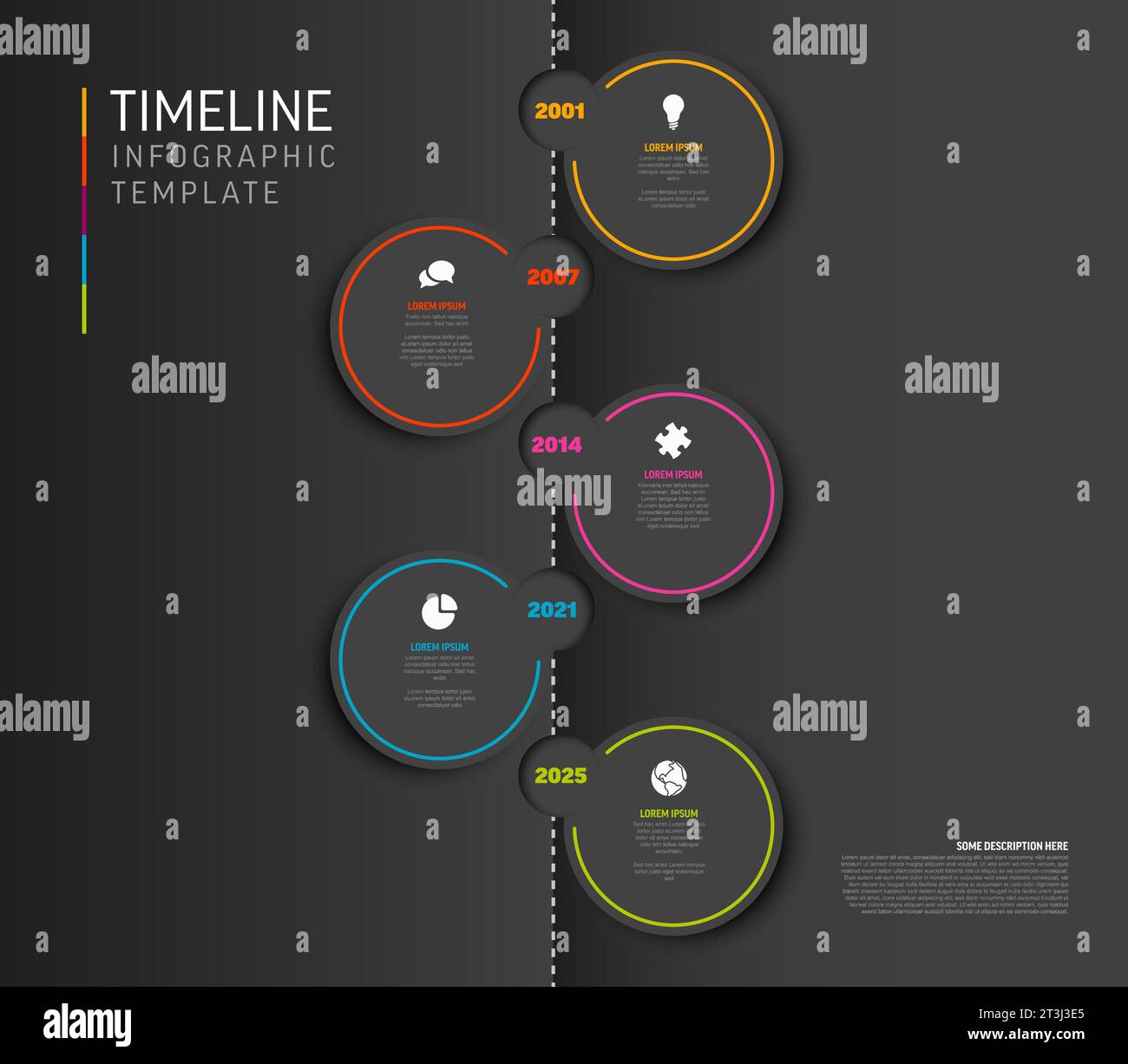 Vector dark Infographic template with dark gray circle time line step ...