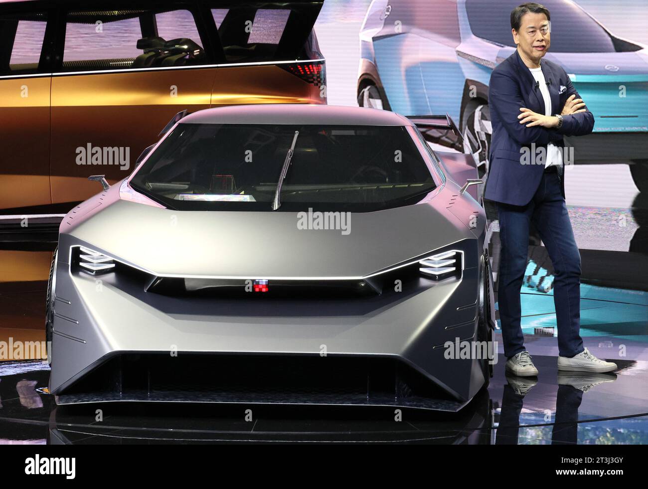 Tokyo, Japan. 25th Oct, 2023. Japan's automaker Nissan Motor president Makoto Uchida displays ...