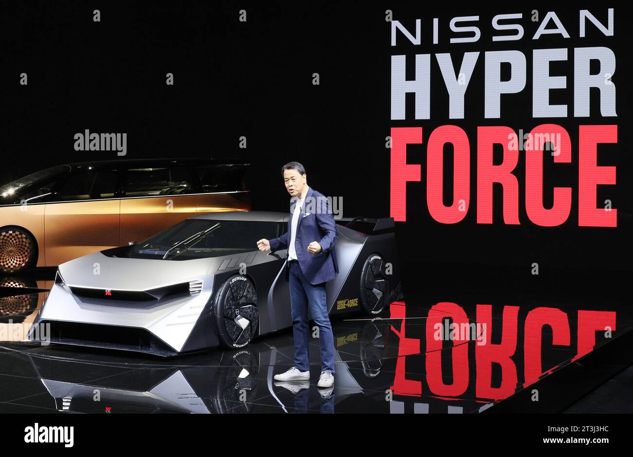 Tokyo, Japan. 25th Oct, 2023. Japan's automaker Nissan Motor president Makoto Uchida displays ...