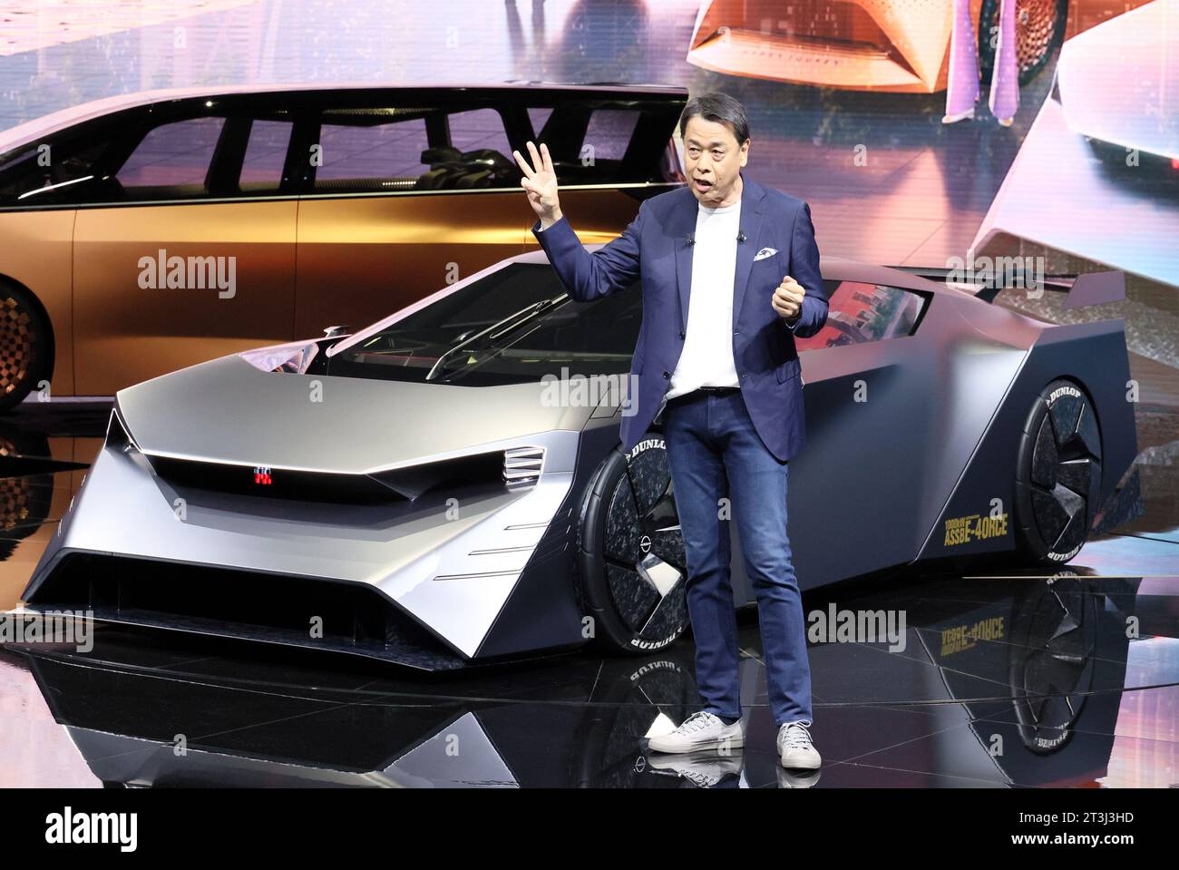 Tokyo, Japan. 25th Oct, 2023. Japan's automaker Nissan Motor president Makoto Uchida displays ...
