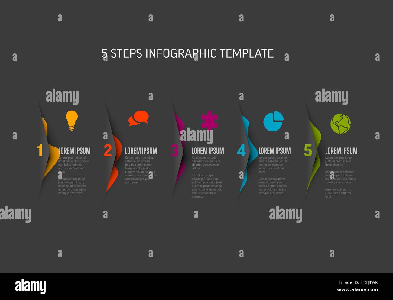 Vector five steps progress or options template with icons and color ...