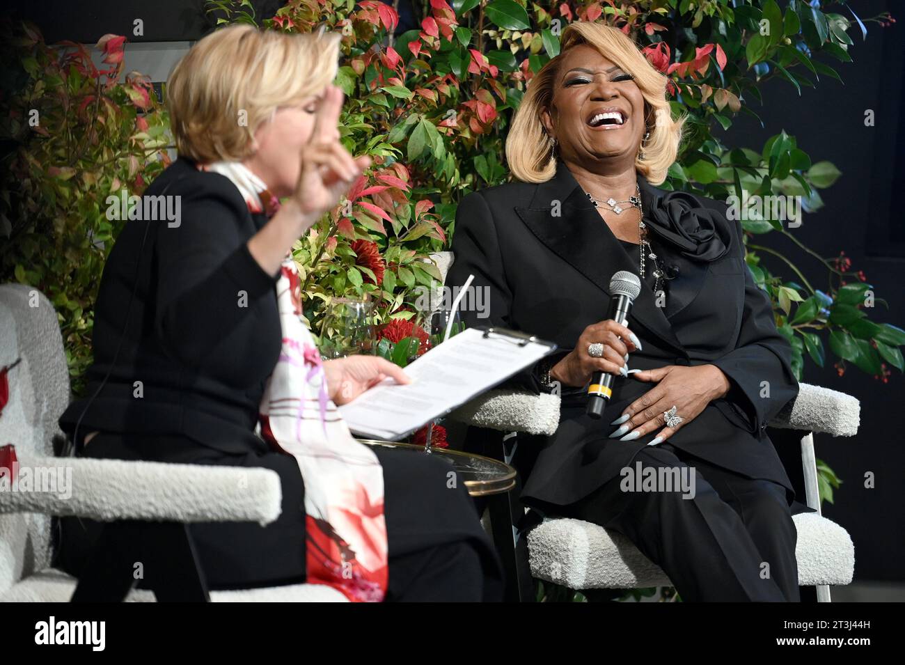 (L-R) Mika Brzezinski and singer Patti LaBelle on stage during the 2023 ...