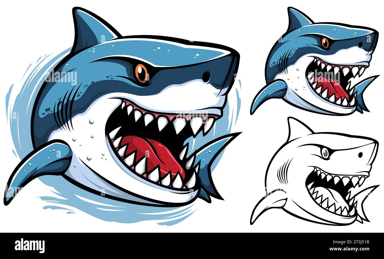 Vibrant shark mascot illustration exuding ferocity, displaying sharp ...