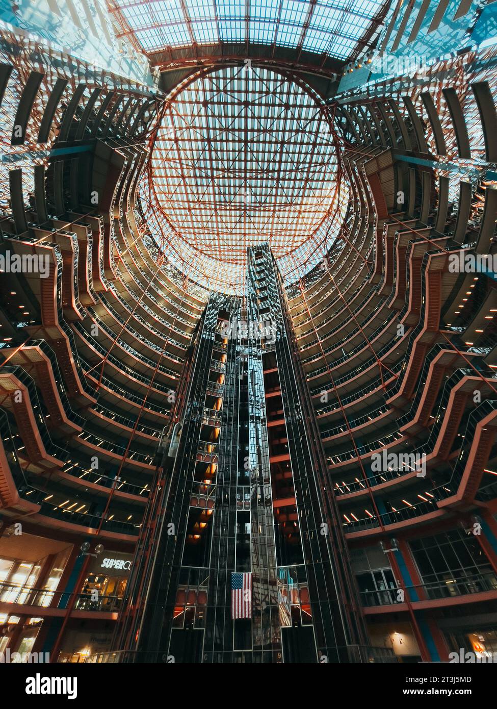 the interior of the James R. Thompson Center, a postmodern-style civic ...