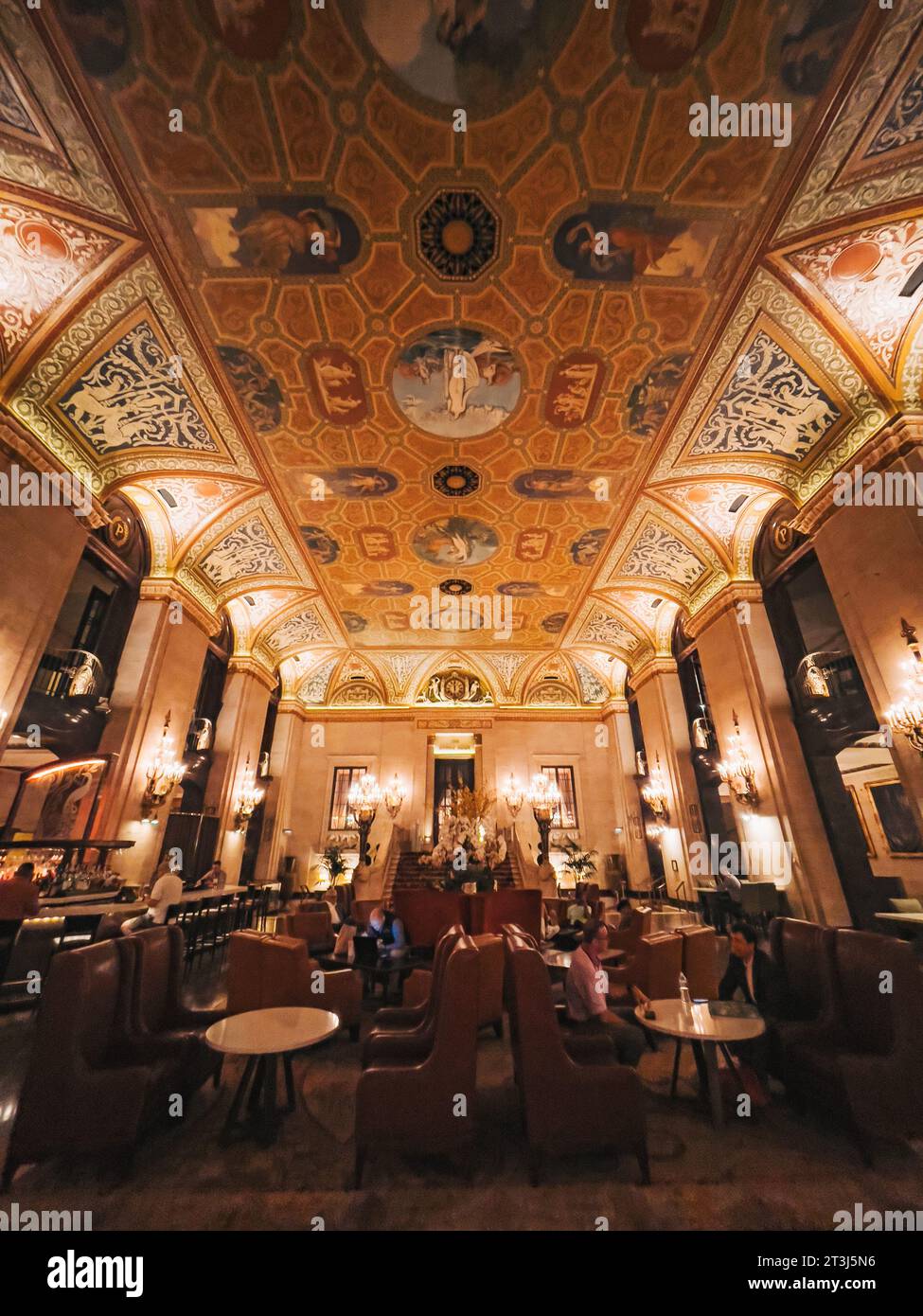 The ornate interior of the Palmer House Hotel, Chicago. It is the ...