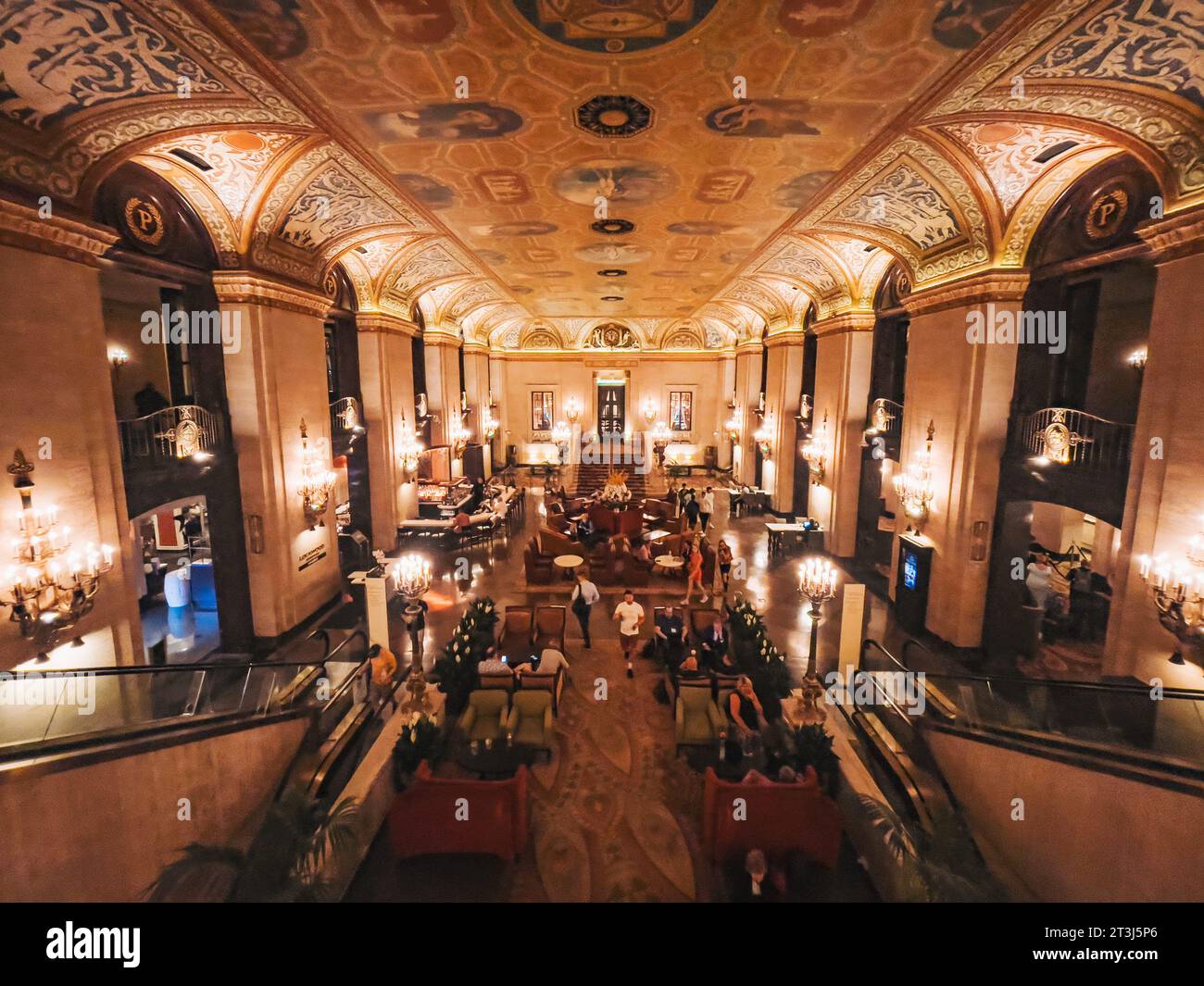 The ornate interior of the Palmer House Hotel, Chicago. It is the ...