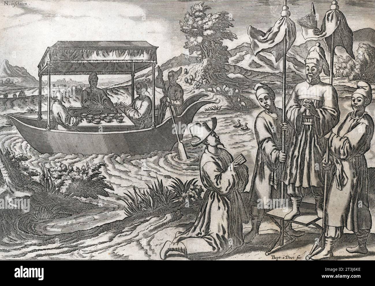 Way in which Mandarins in China travel in a boat. A European view: a ...