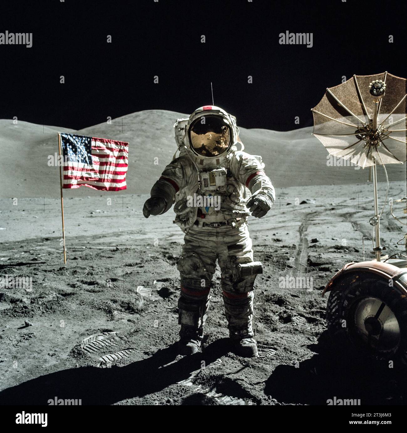 Astronaut Eugene Cernan by the LRV During a Lunar EVA Astronaut Eugene ...