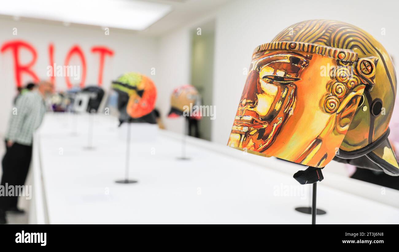 London, UK. 25th Oct, 2023. The helmet by artist Wild Drawing from Bali ...