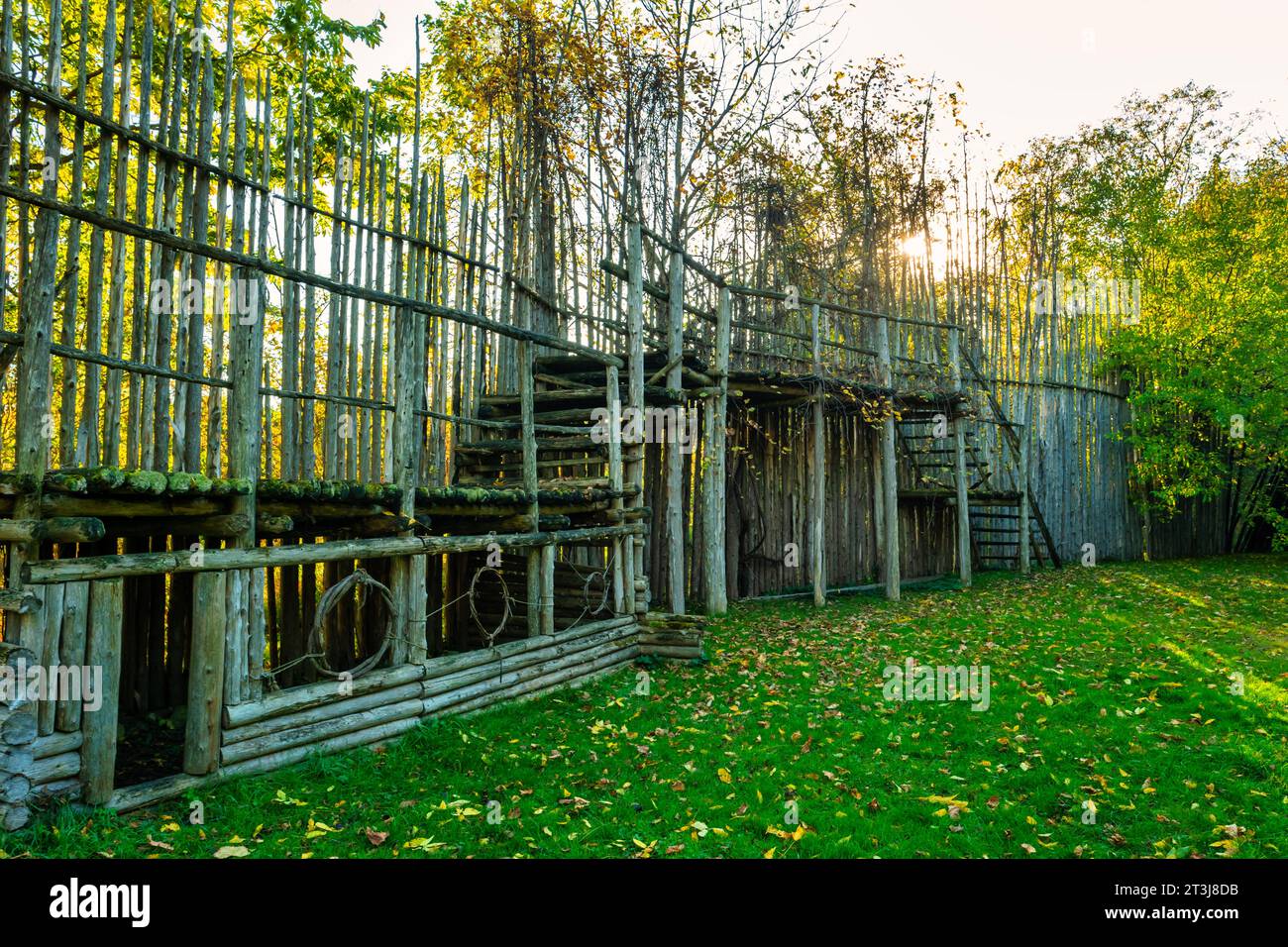 Traditional fence at the Kanata village, a traditional first nations ...