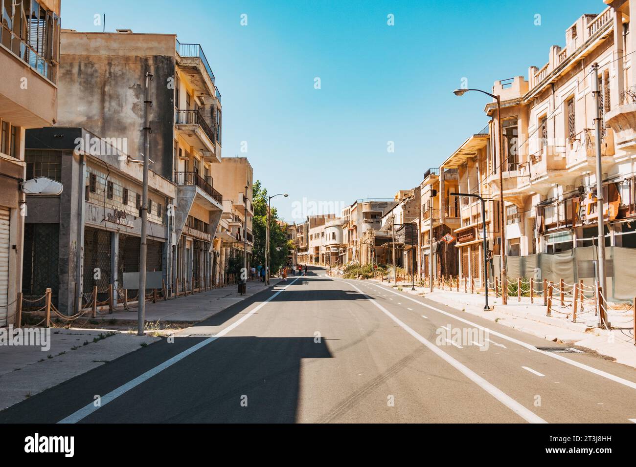 newly paved street in the ghost town of Varosha, Northern Cyprus, which ...