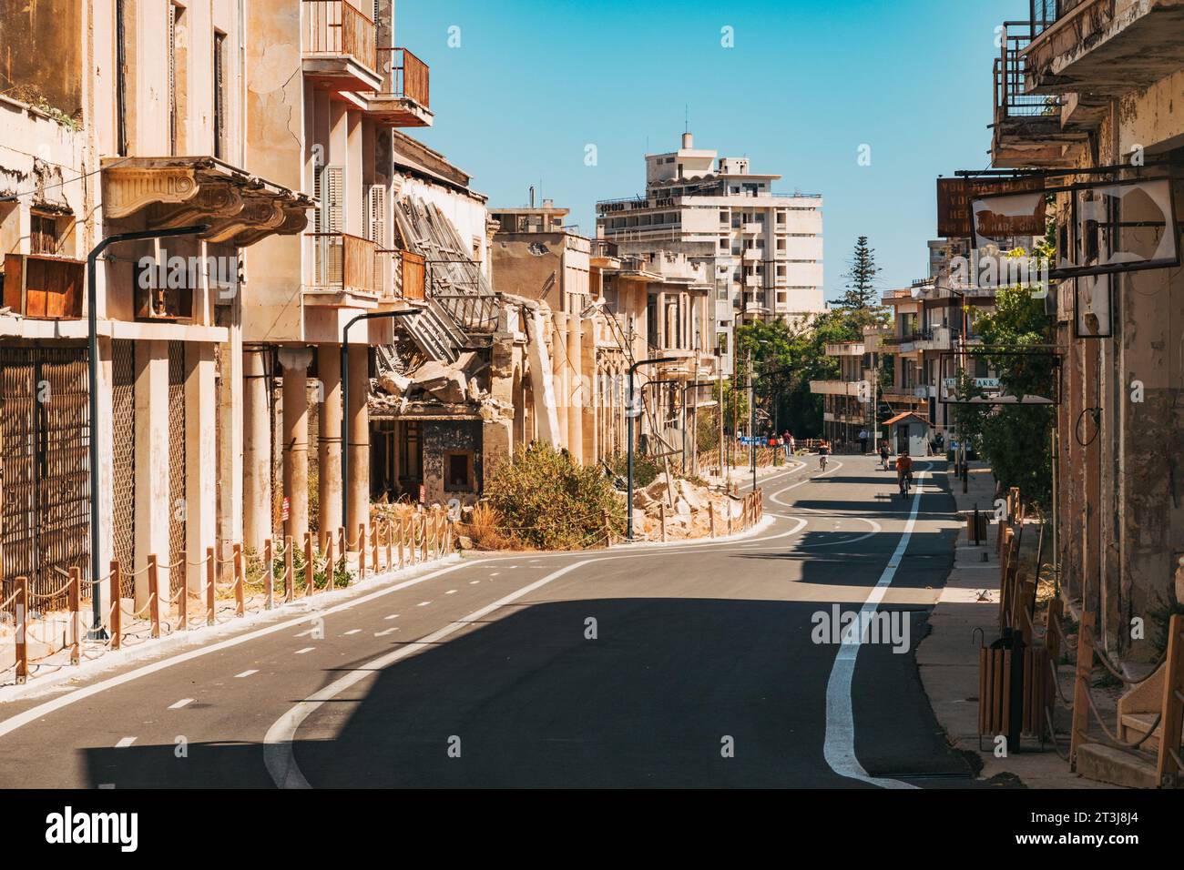 newly paved street in the ghost town of Varosha, Northern Cyprus, which ...