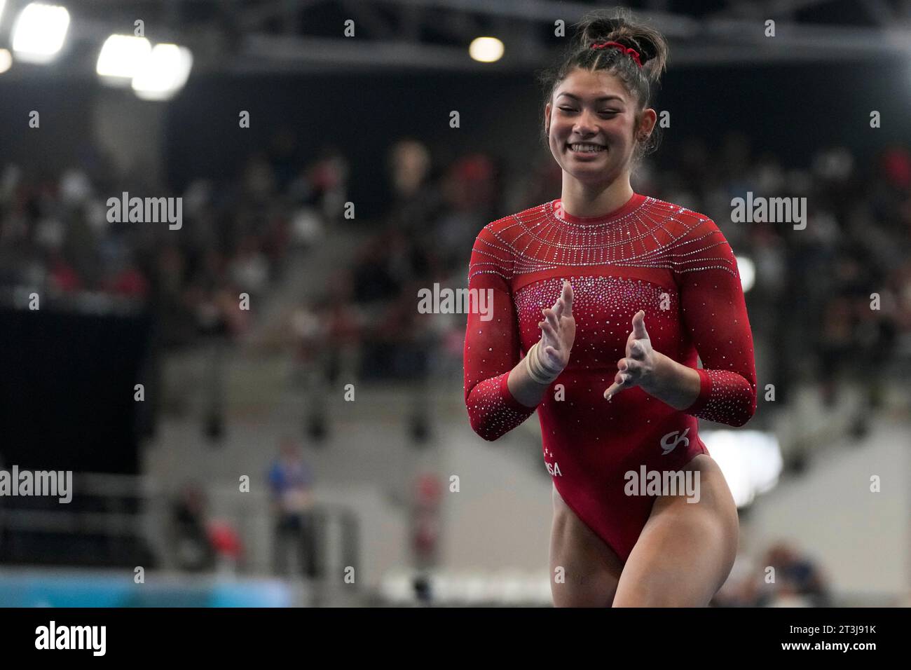 Kayla Dicello of the United States competes in the women's gymnastics ...