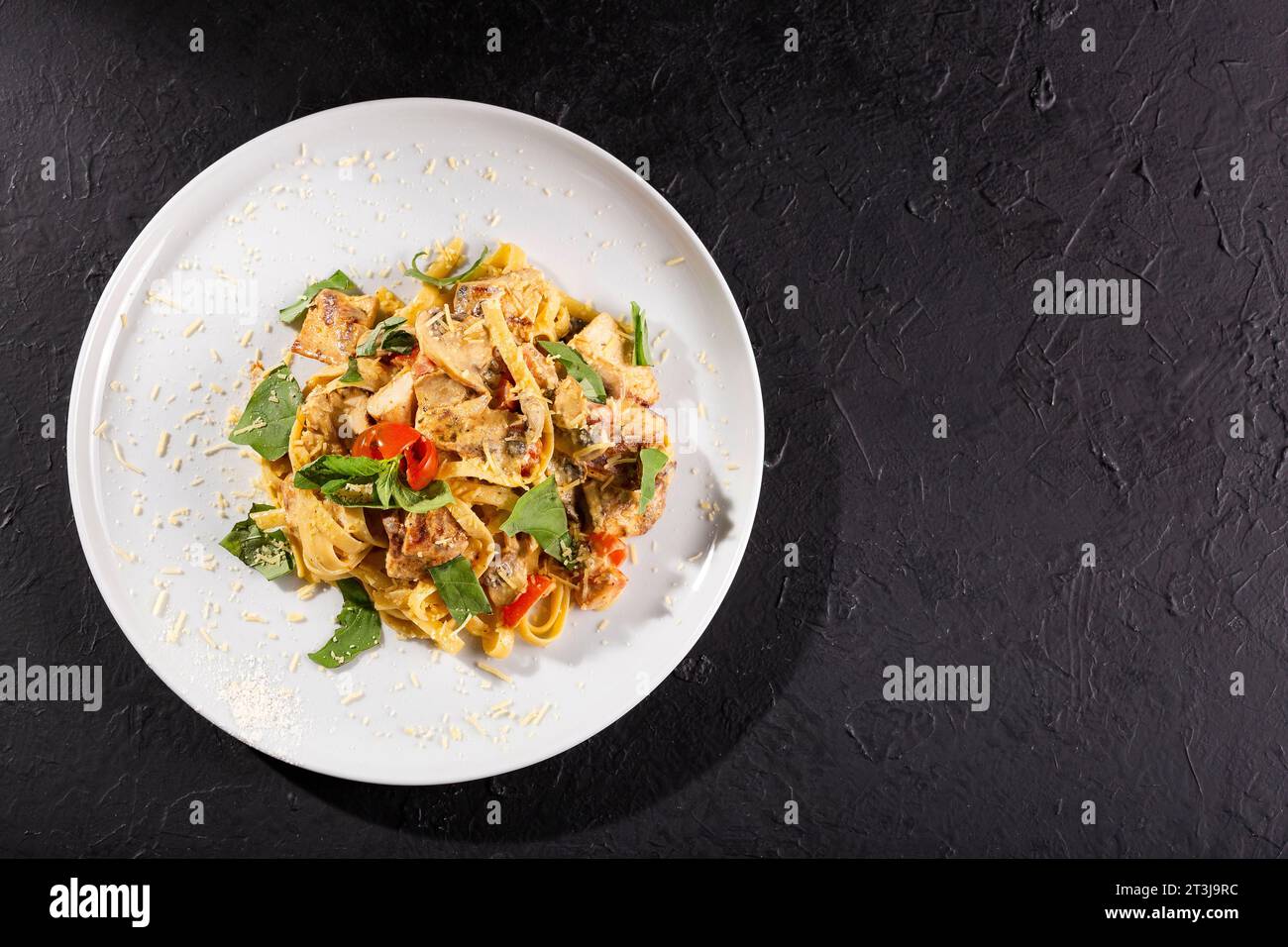 Lemon Pasta with Smoked Charcoal Chicken - Mushrooms, Cherry Tomato ...
