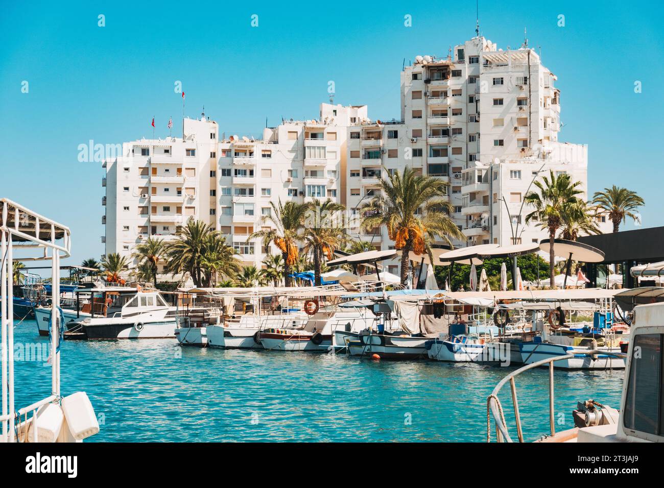 apartment blocks at a marina in Famagusta, Northern Cyprus Stock Photo ...