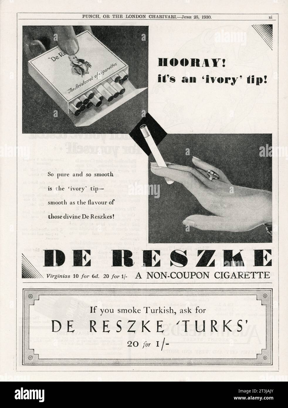 Ivory Tip DE RESZKE Cigarettes 1930 British Magazine Advertisement ...