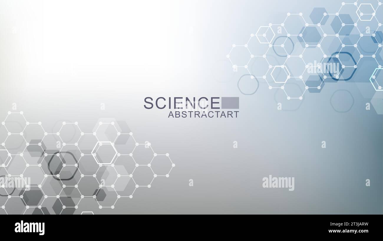 Modern science background with lines, dots and hexagons. Wave flow ...