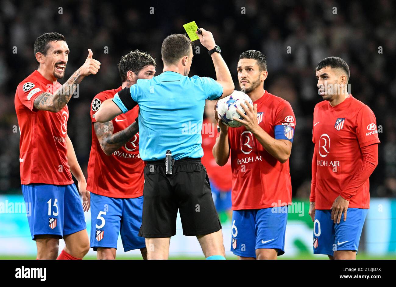 Glasgow, UK. 25th Oct, 2023. Stefan Savic of Atletico Madrid got a ...