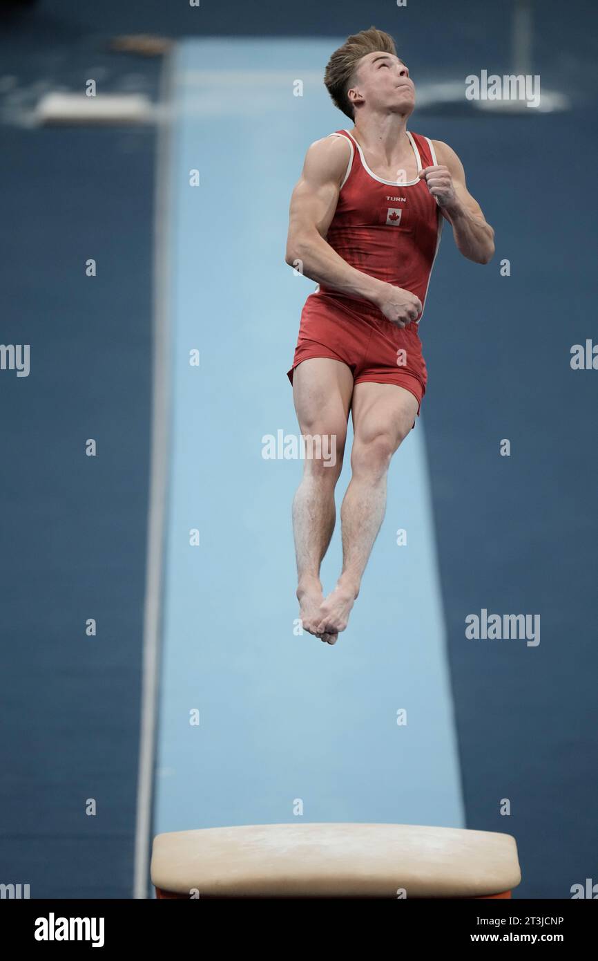 Canada's Felix Dolci competes in the men's gymnastics vault exercise ...