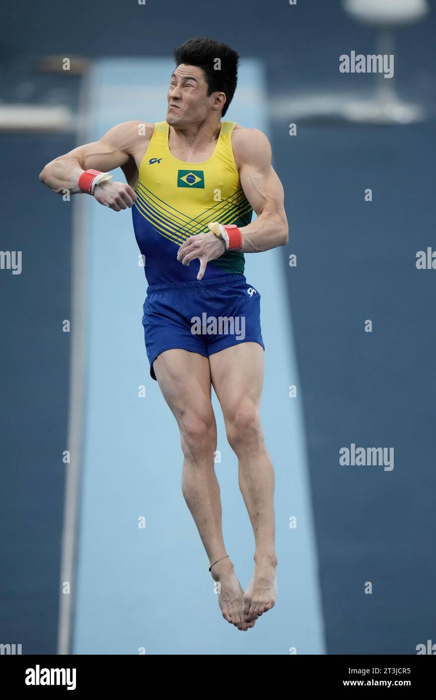 Brazil's Arthur Mariano competes in the men's gymnastics vault exercise ...
