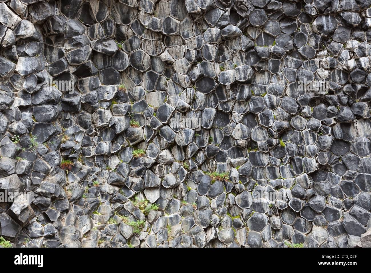 Natural background of hexagonal stone formations in Icelandic national ...