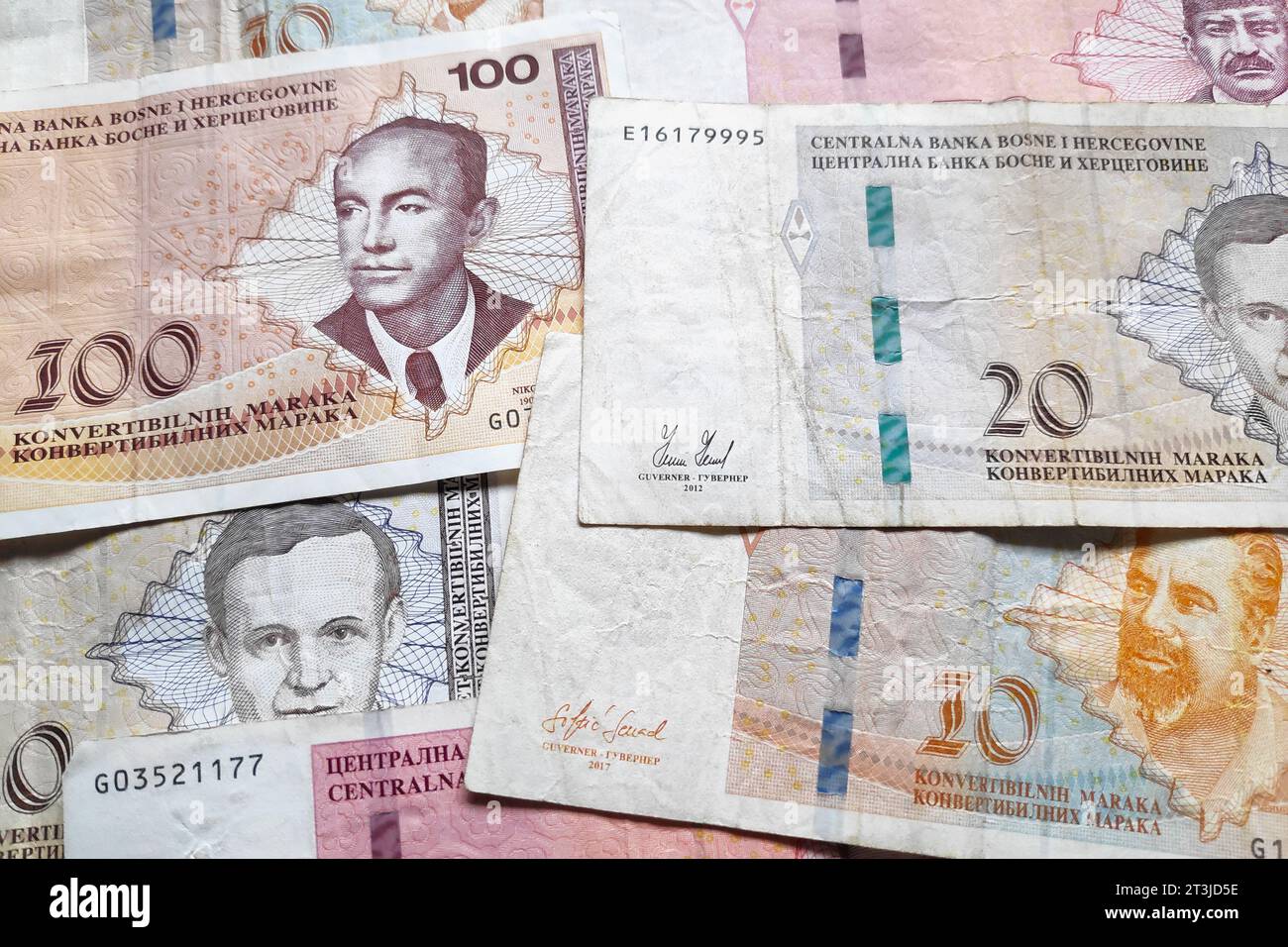 Stack of Bosnia and Herzegovina convertible mark banknotes as ...