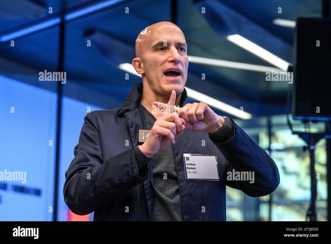 New York, USA. 25 Oct, 2023. Architect Joshua Ramus explains the ...