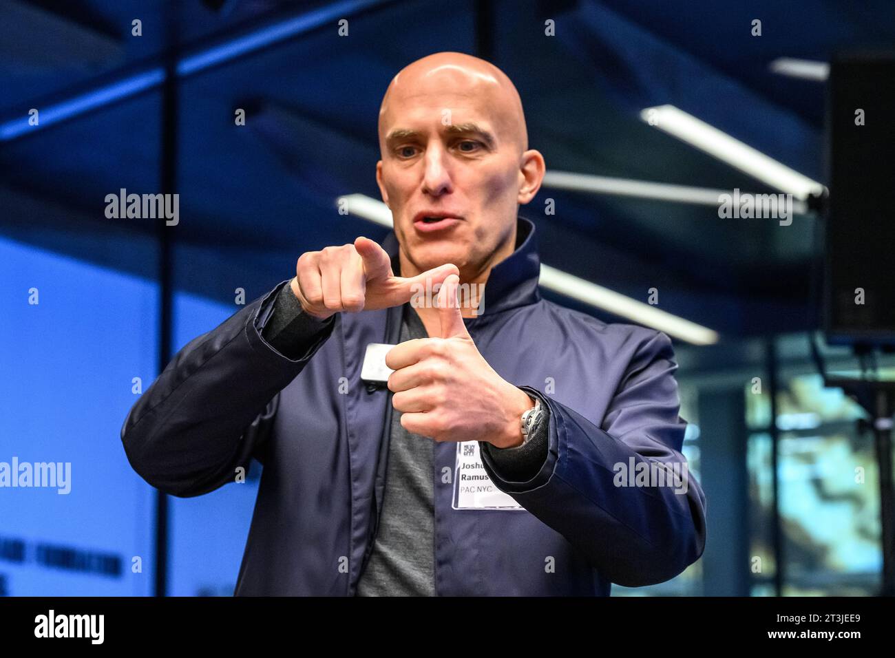 New York, USA. 25 Oct, 2023. Architect Joshua Ramus explains the ...