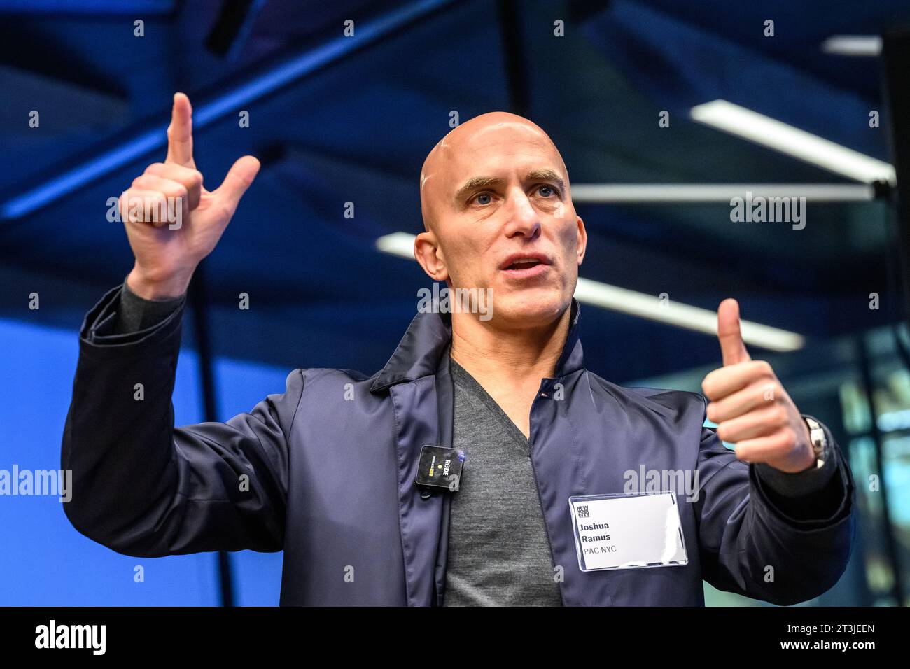 New York, USA. 25 Oct, 2023. Architect Joshua Ramus explains the ...