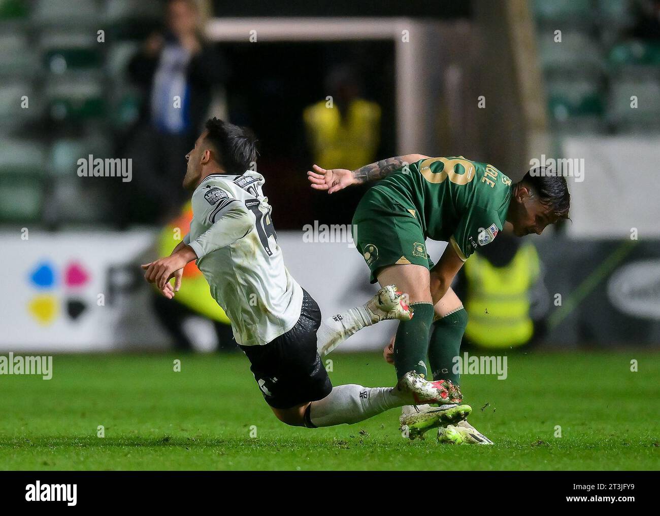 Kaine Kesler Hayden #29 of Plymouth Argyle commits a foul during the Sky Bet Championship match ...