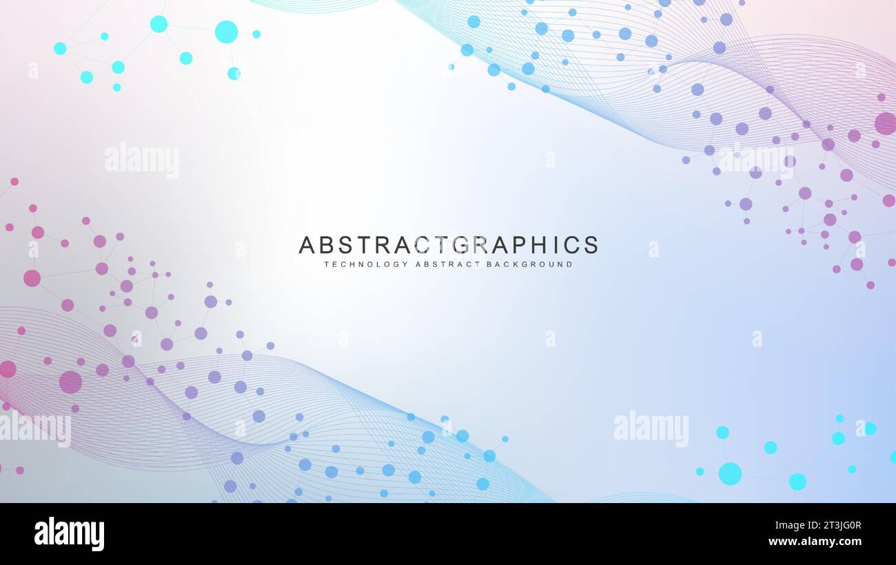 Modern science background with lines, dots and hexagons. Wave flow ...