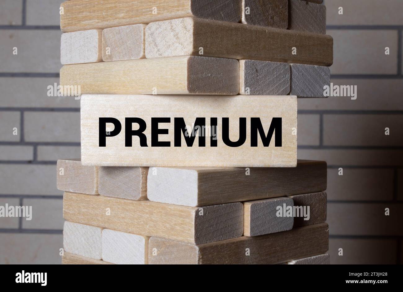 Letter block in word premium on wood background Stock Photo - Alamy