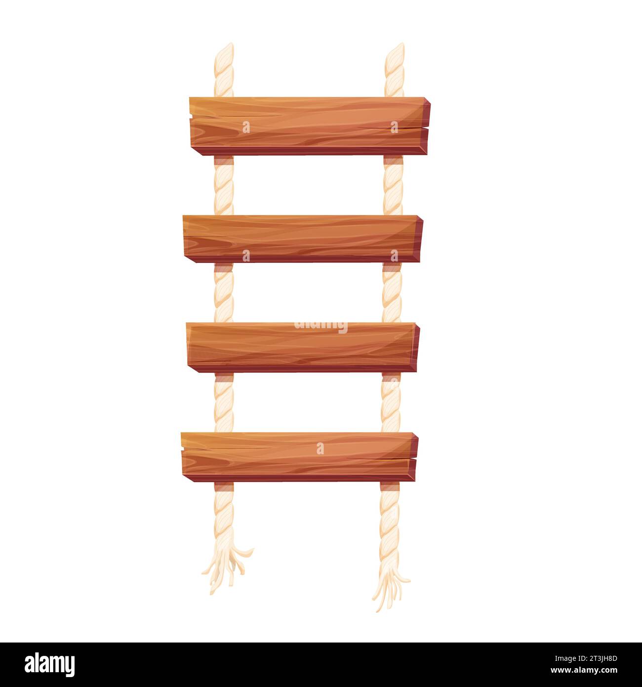 Wooden ladder with rope, planks hanging, staircase in cartoon style ...