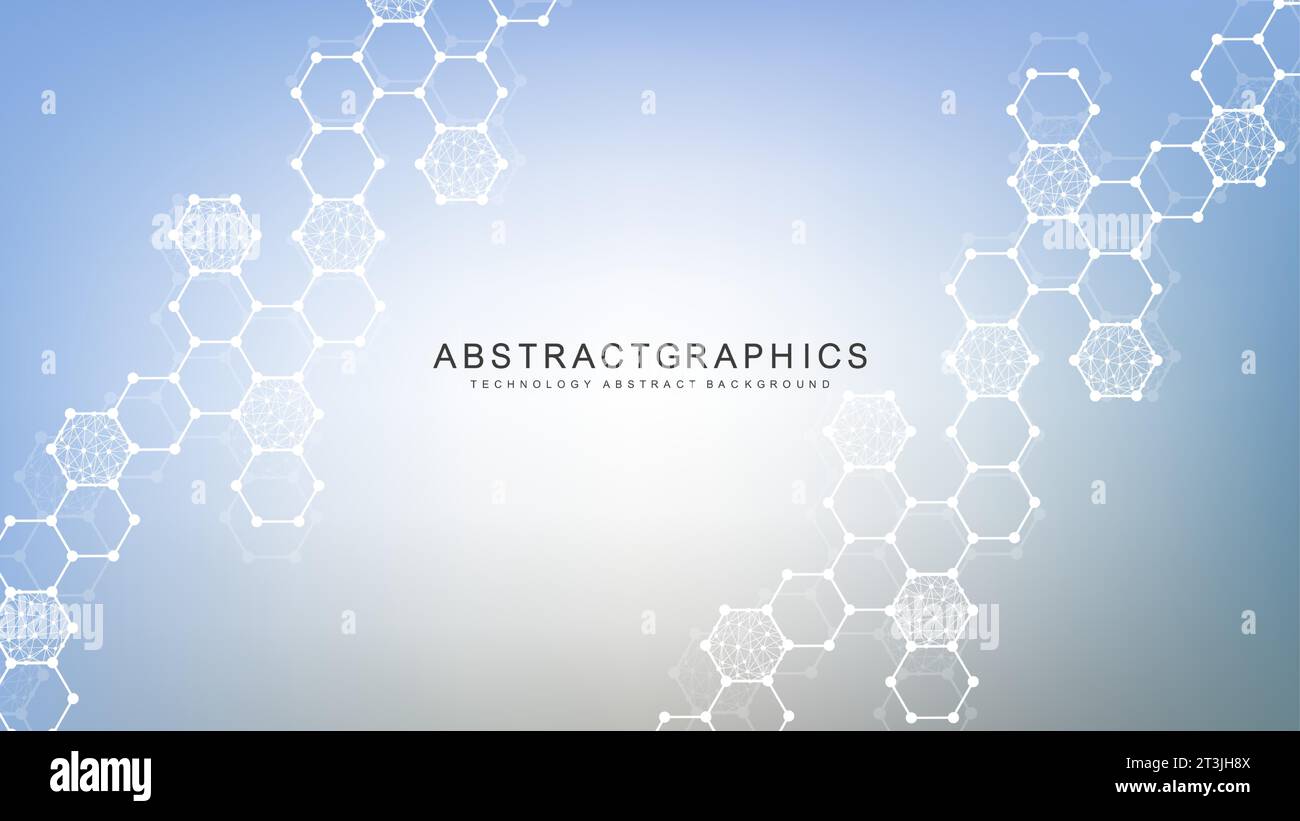 Modern science background with lines, dots and hexagons. Wave flow ...