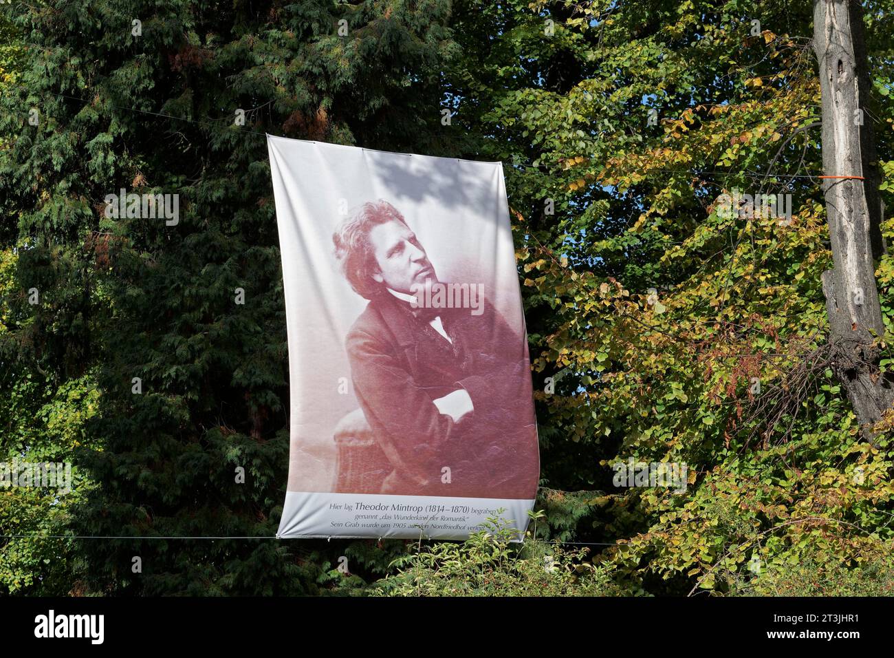 Banner with portrait of Theodor Mintrop, artist of the Duesseldorf ...