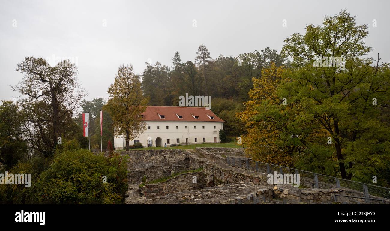 Ruins of Massenburg, former castle complex, gate building at the back ...