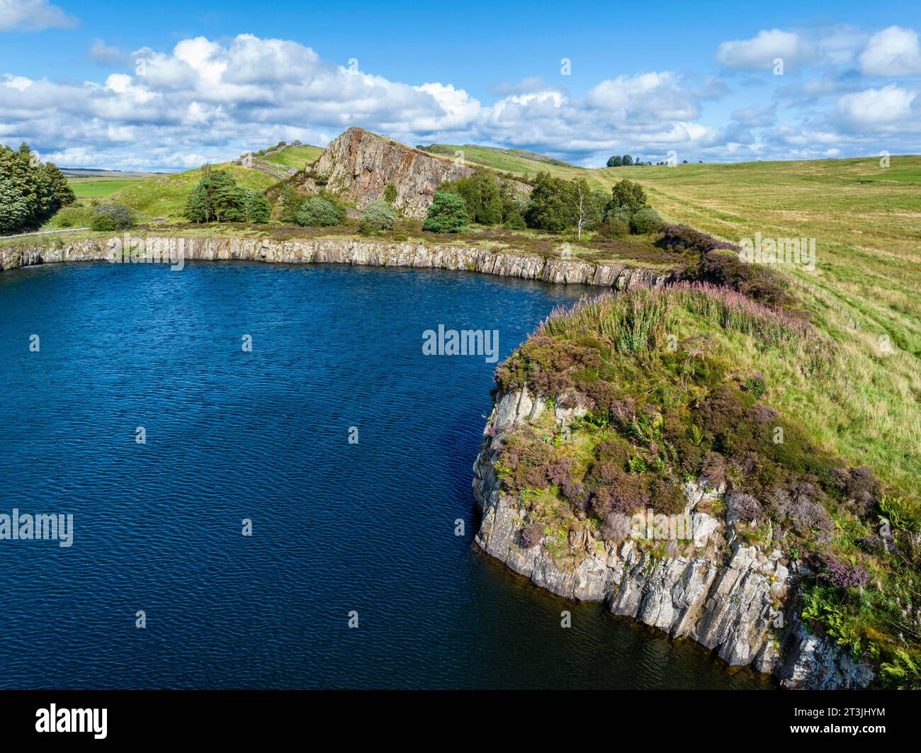 Aerial view of the former Cawfield Quarry, Hadrian's Wall dredge lake ...