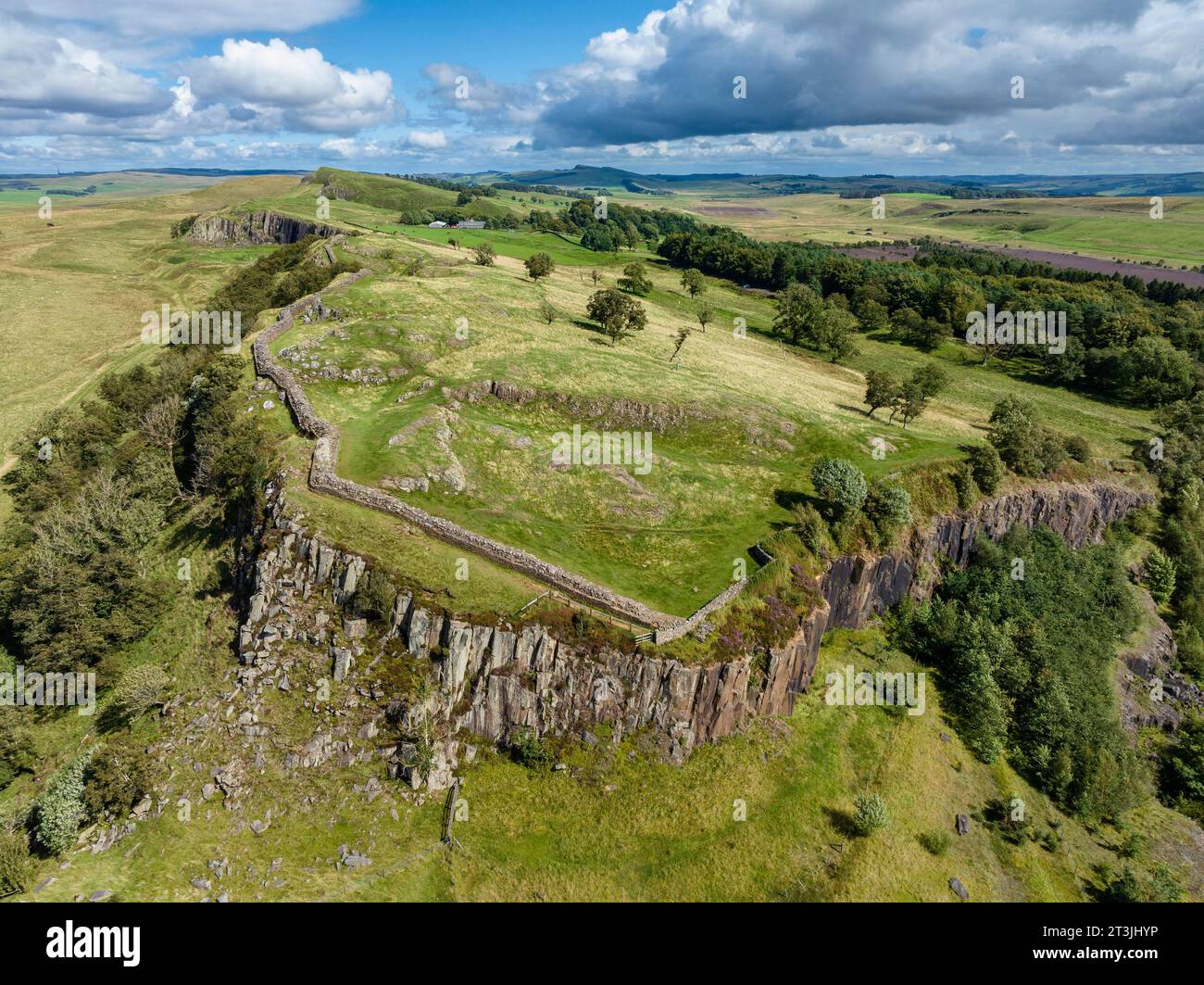 Aerial view of Hadrian's Wall at Walltown Crags, Haltwhistle ...