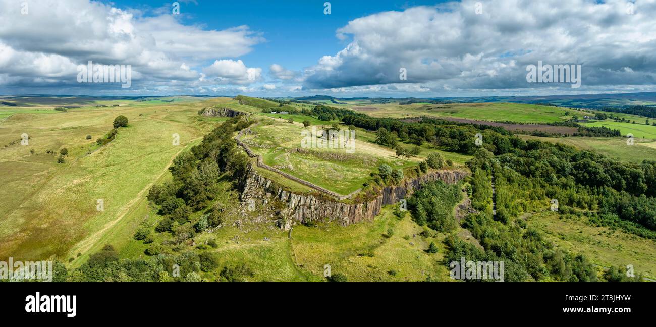 Aerial panorama of Hadrian's Wall at Walltown Crags, Haltwhistle ...