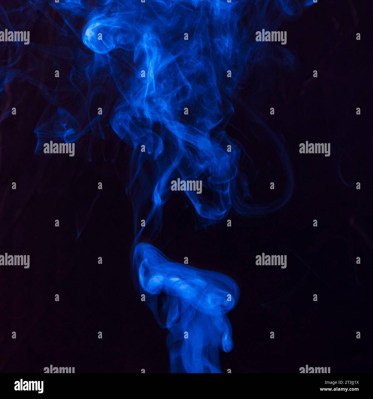 Art bright blue smoke moving upward black background Stock Photo - Alamy