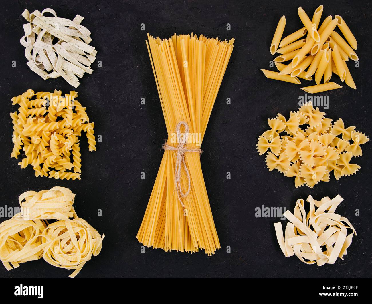 Flat lay composition different types pasta Stock Photo - Alamy