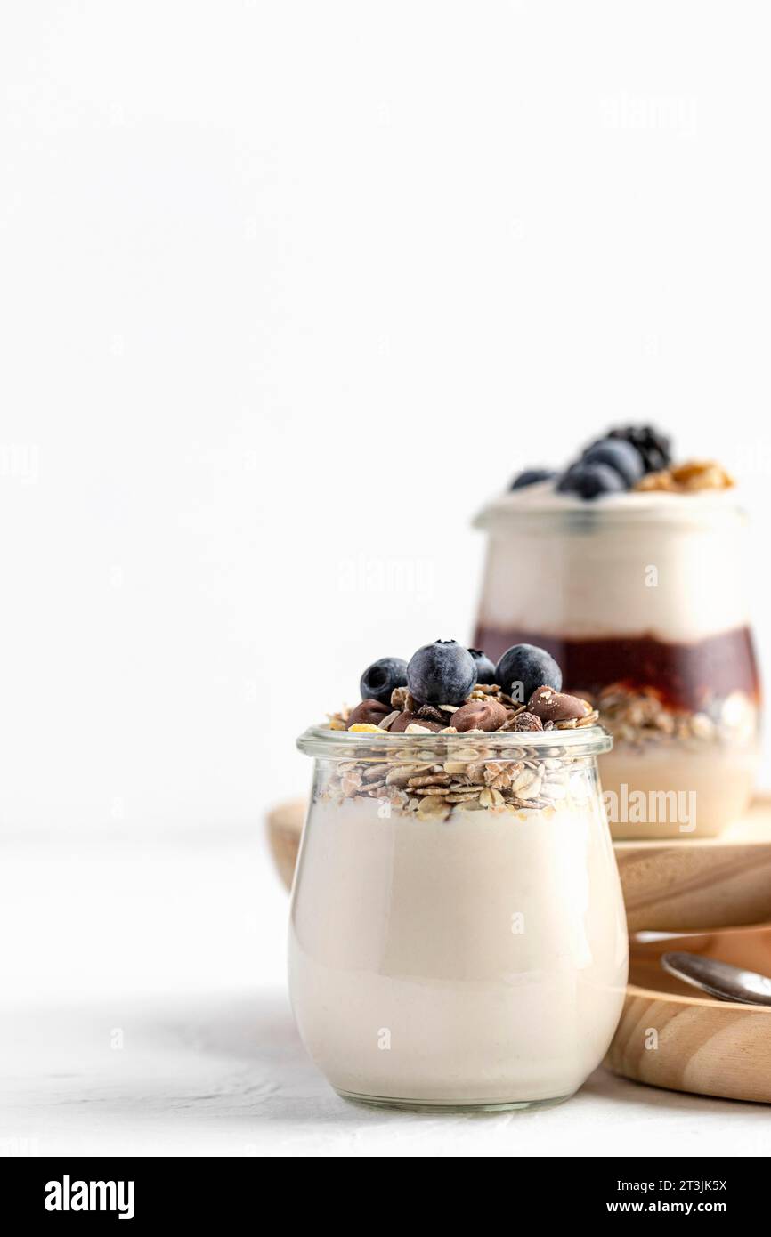 Front view yogurt mix with fruits oats jam Stock Photo - Alamy