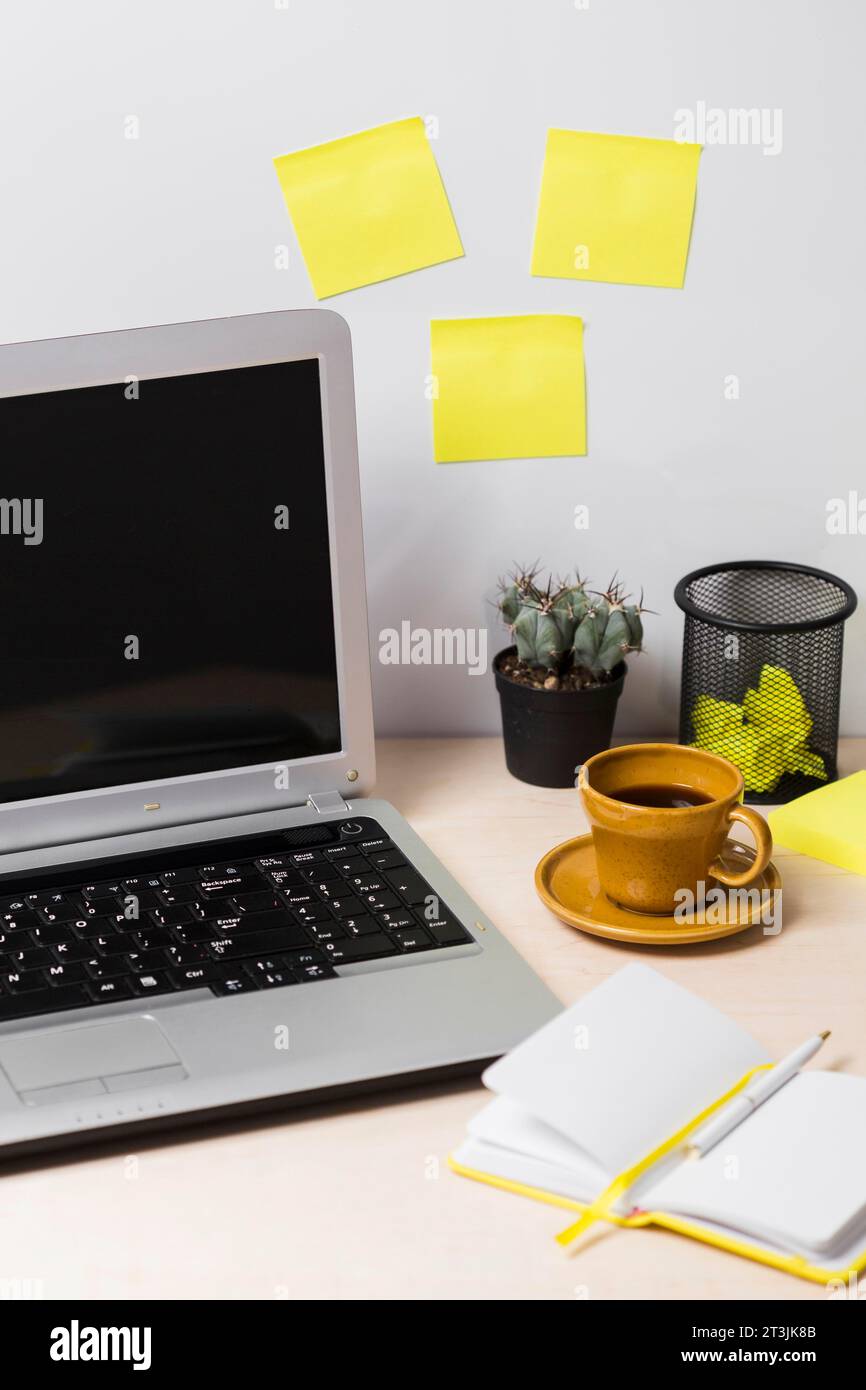 Front view desk stickers with copy space Stock Photo - Alamy